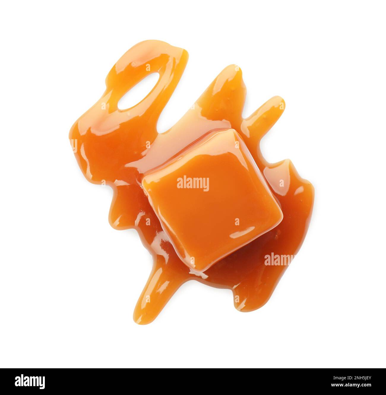 Sweet caramel candy with topping isolated on white, top view Stock ...