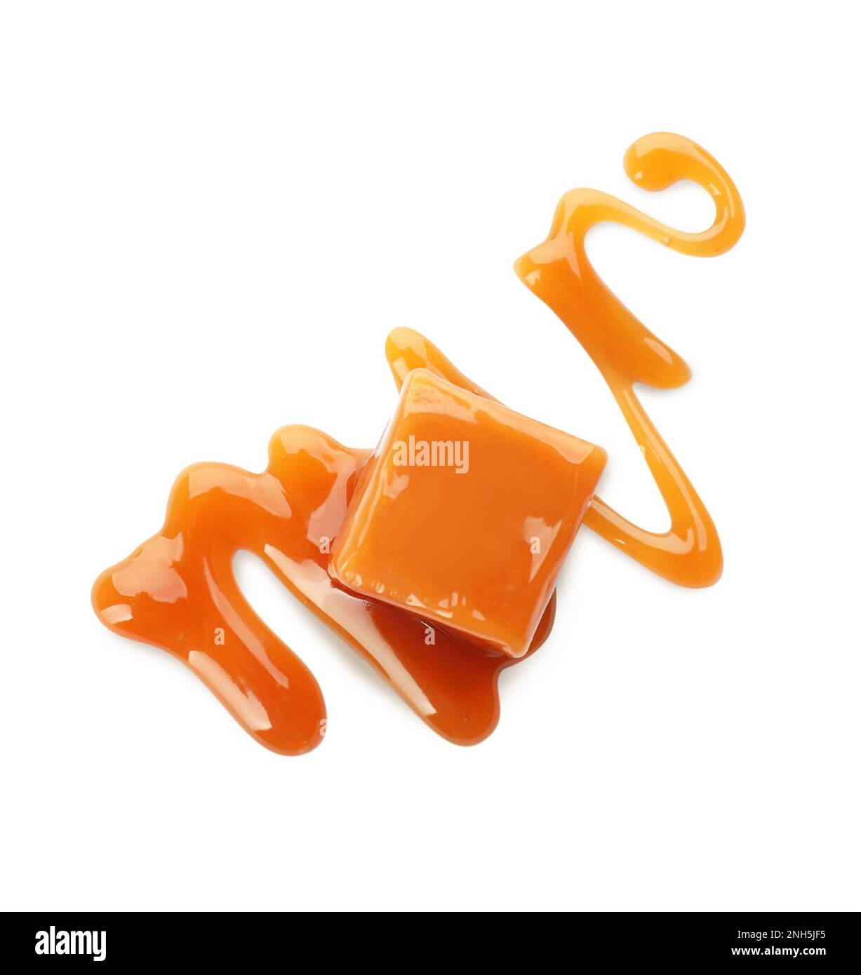 Sweet caramel candy with topping isolated on white, top view Stock ...