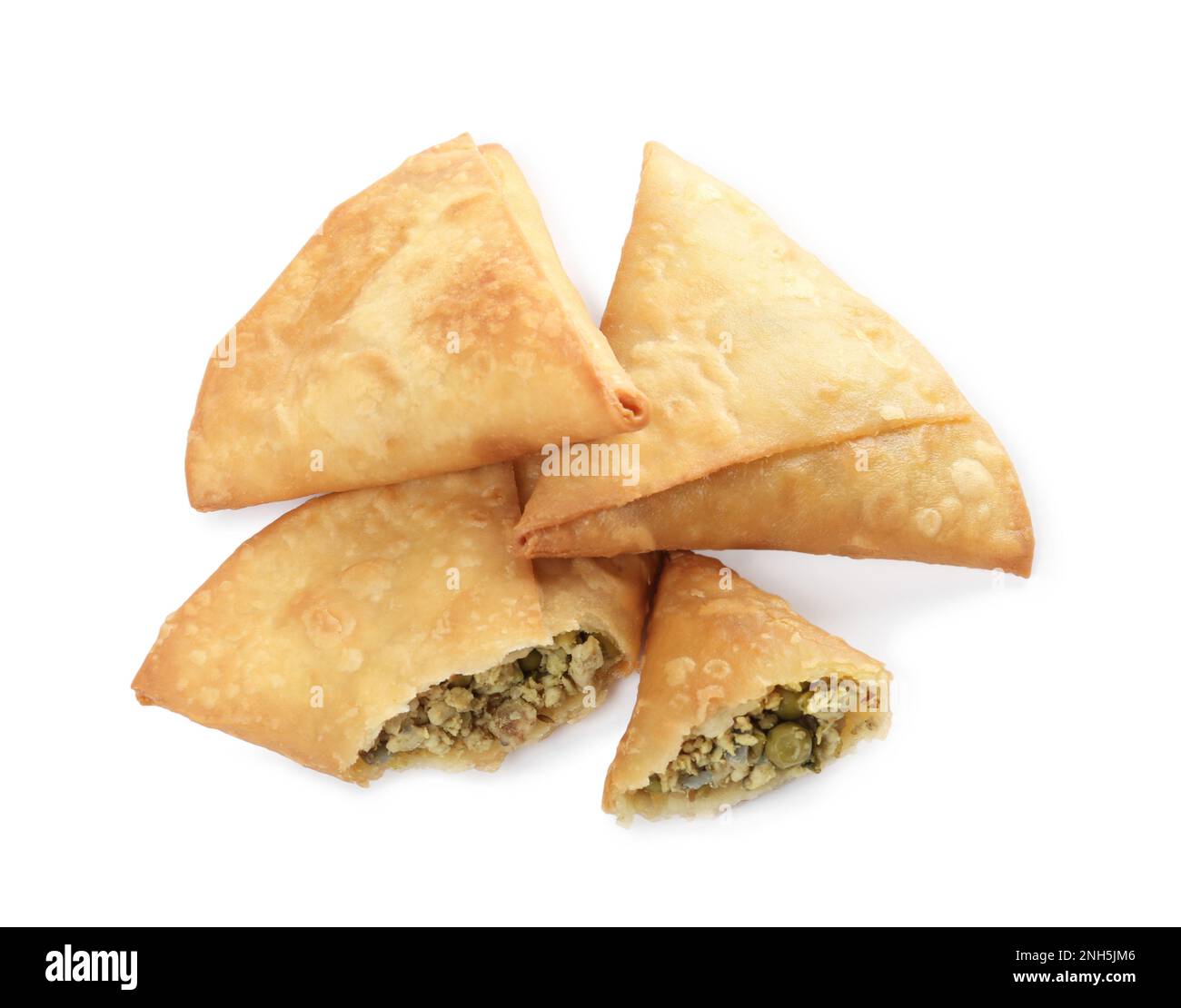 Fresh whole and cut samosas on white background, top view Stock Photo ...