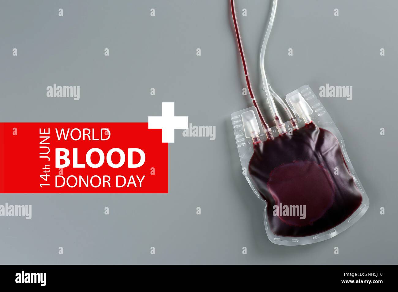 World Donor Day. Blood pack on grey background, top view Stock Photo ...