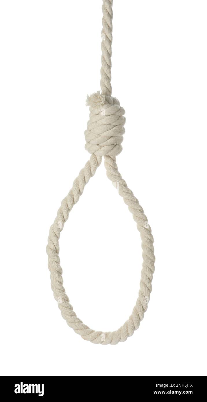 Rope noose with knot isolated on white Stock Photo - Alamy