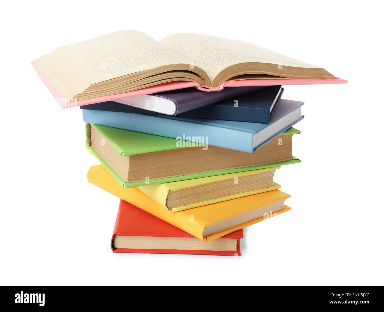 Many colorful hardcover books on white background Stock Photo - Alamy