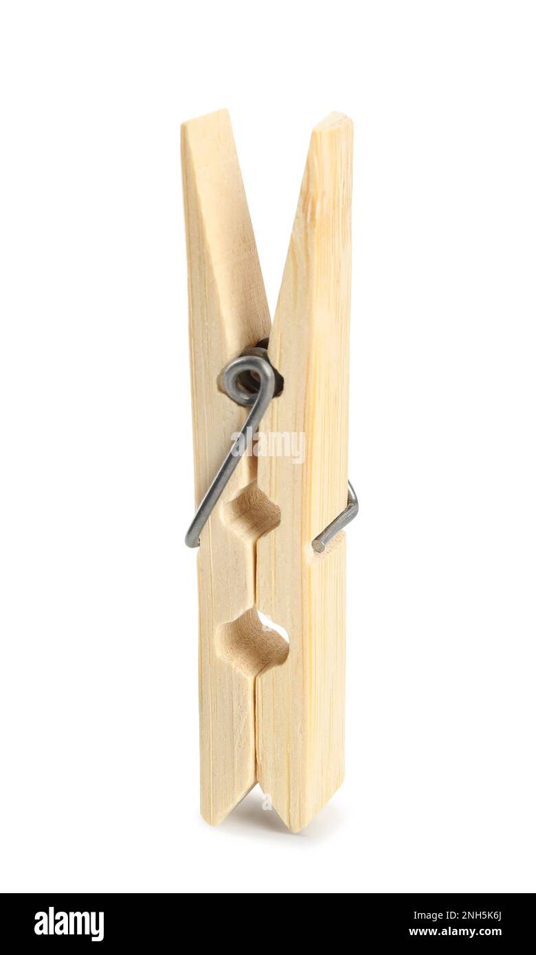 One classic wooden clothespin isolated on white Stock Photo - Alamy