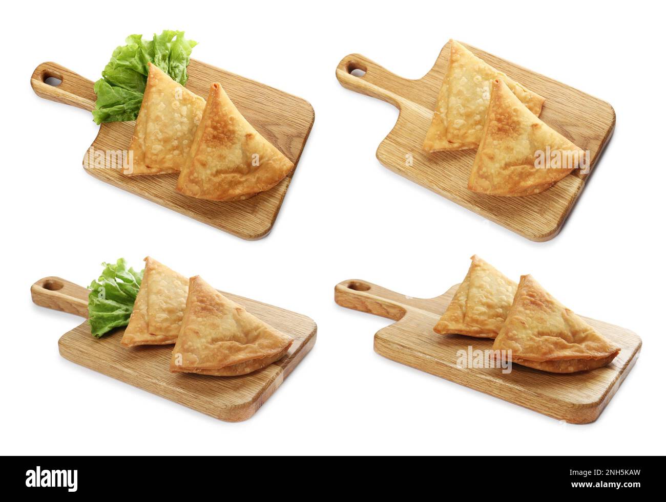 Set with crispy delicious samosas on white background Stock Photo - Alamy