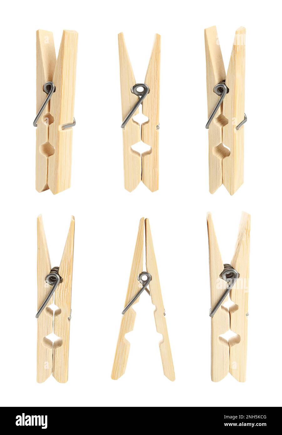 Set with wooden clothespins on white background Stock Photo - Alamy