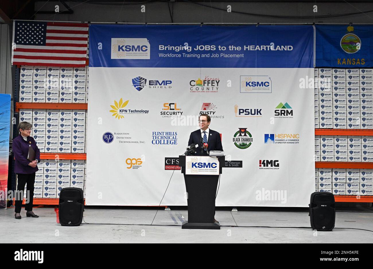 BURLINGTON, KANSAS - FEBRUARY 20, 2023 Kansas Governor Laura Kelly ...