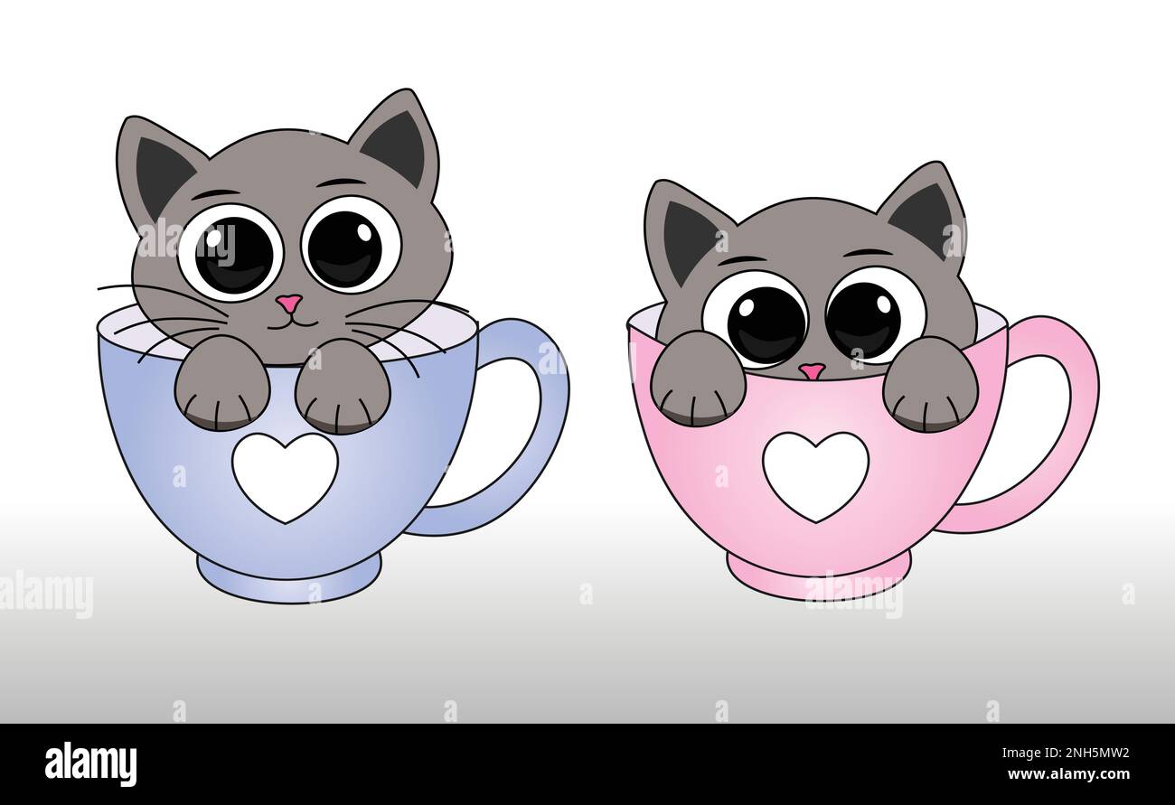 Cute cat in cup.cat vector icon kitten coffee cup calico logo fish ...