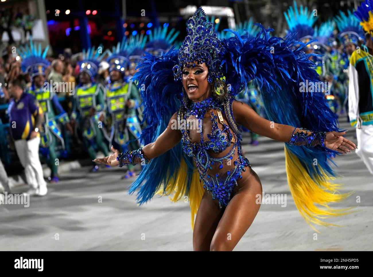 Drum queen Mayara Lima from Paraiso do Tuiuti samba school performs during Carnival celebrations ...