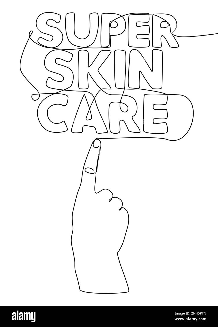 One Continuous Line Of Hand With Super Skin Care Word Thin Line