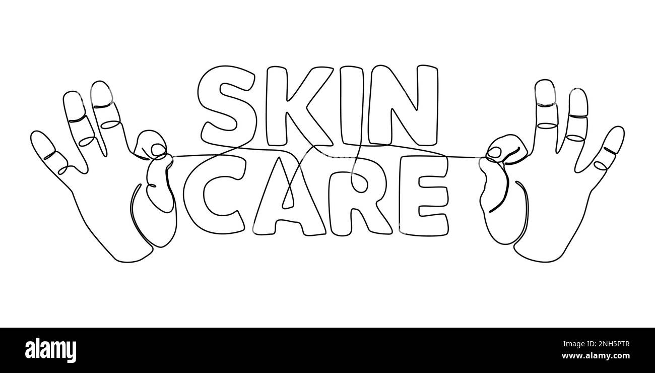One Continuous Line Of Hand With Skin Care Word Thin Line Illustration