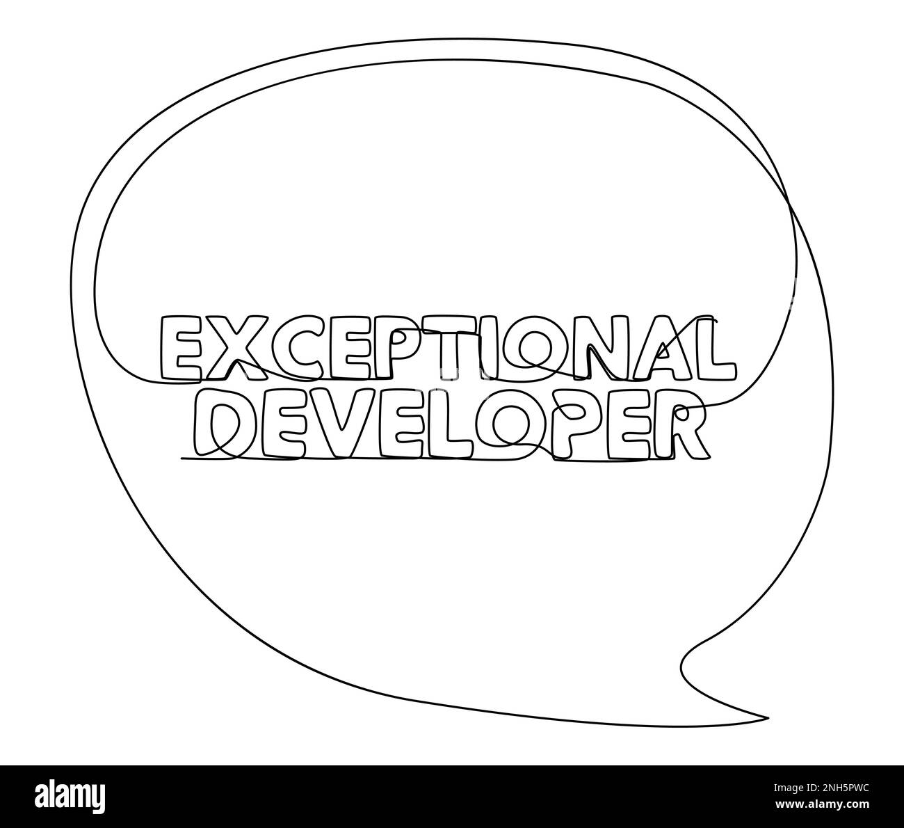 One Continuous Line Of Speech Bubble With Exceptional Developer Text Thin Line Illustration