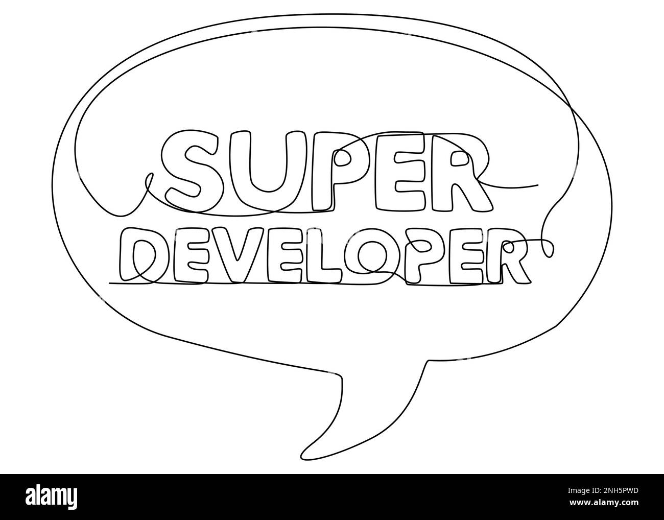 One Continuous Line Of Speech Bubble With Super Developer Text Thin Line Illustration Vector