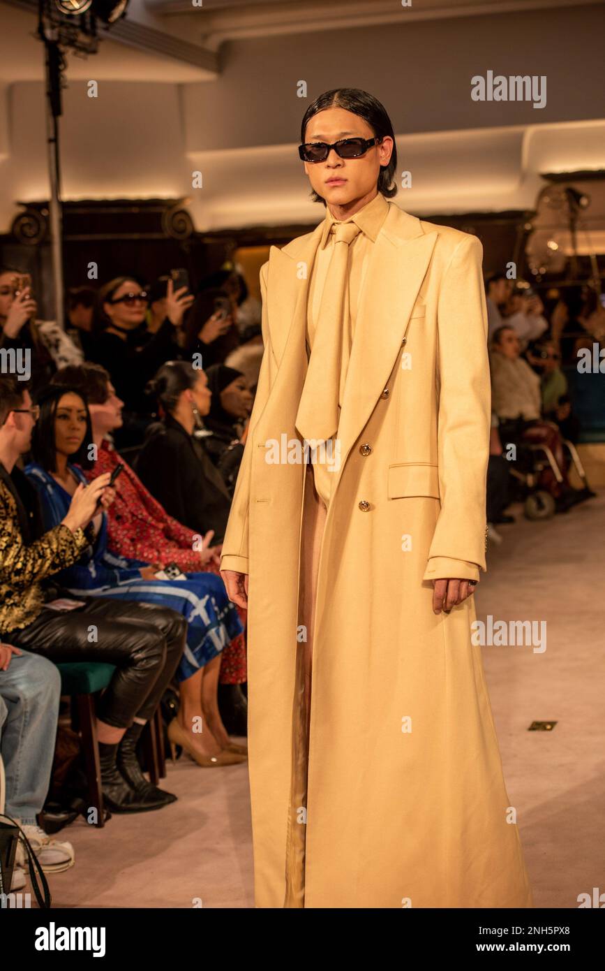 London, UK. 20th Feb, 2023. A model walks at the Helen Anthony London ...