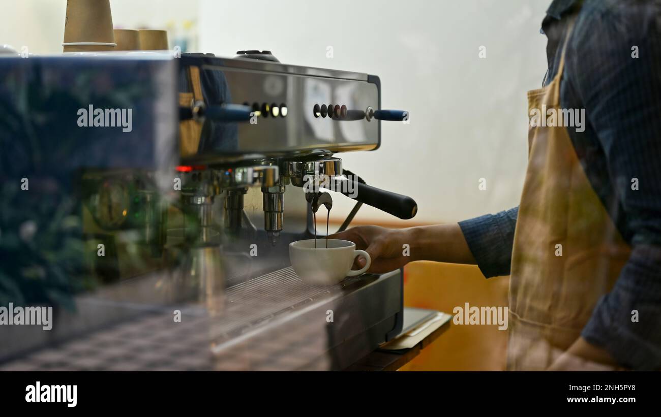 Barista espresso machine making man employee worker working hi-res ...