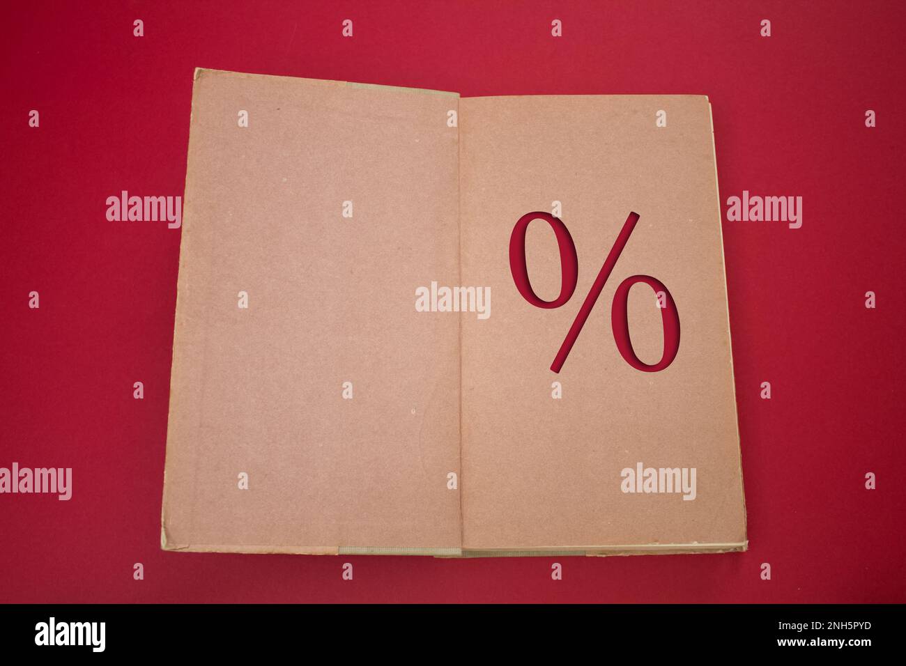 Percentage Sign in opened book with vintage, natural patterns old ...