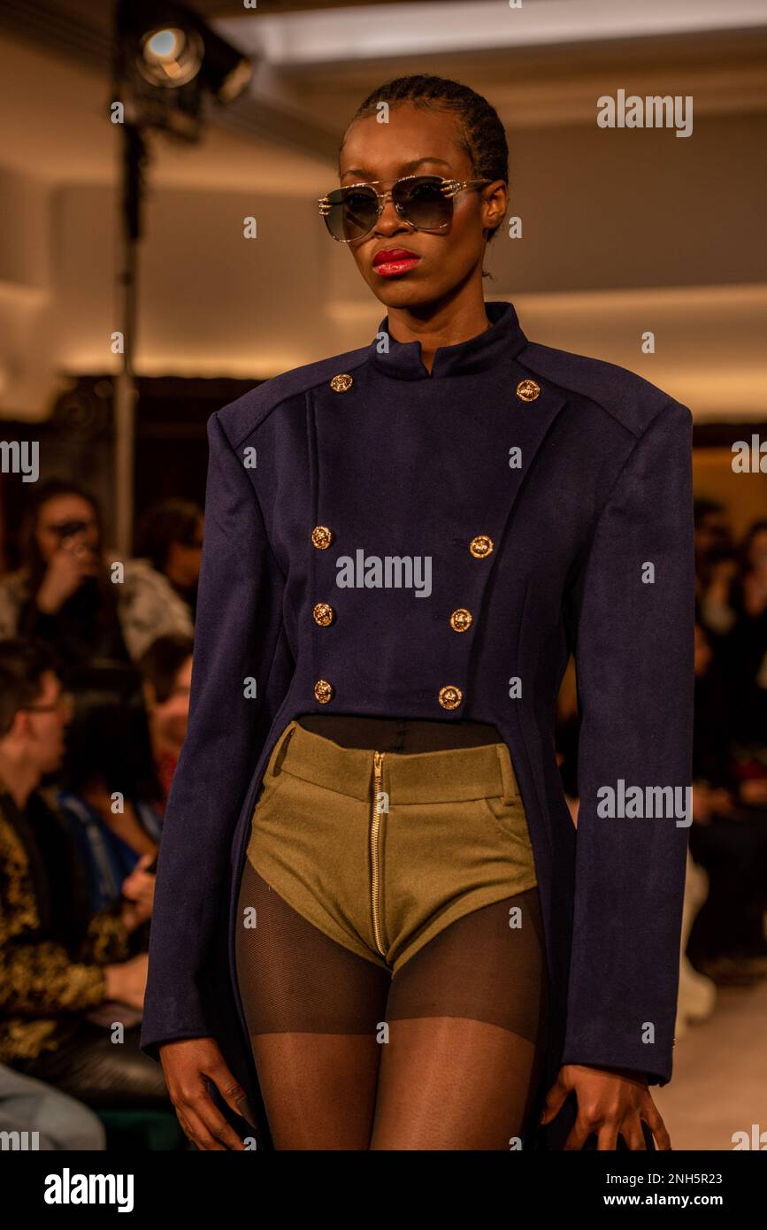 London, UK. 20th Feb, 2023. A model walks at the Helen Anthony London ...