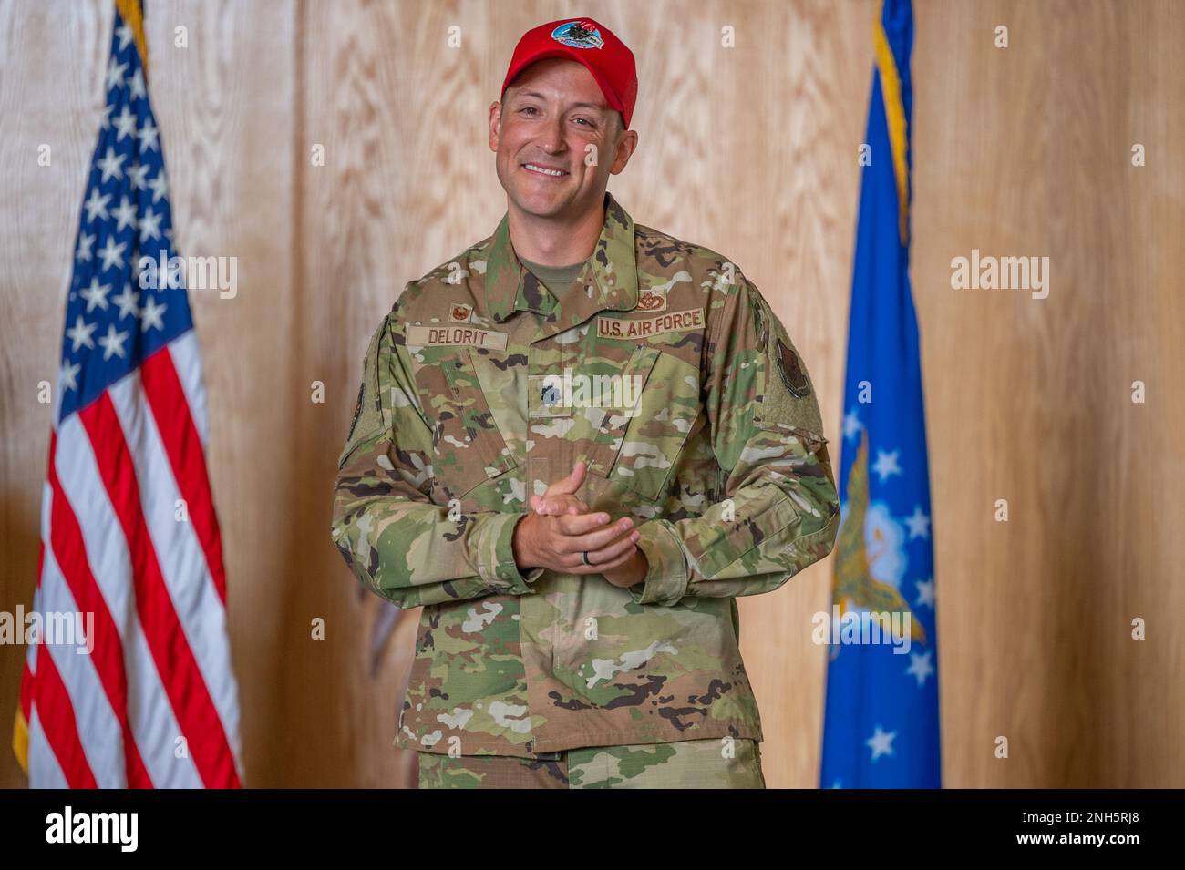 Lt. Col. Justin Delorit, 819th RED HORSE Squadron commander, addresses ...