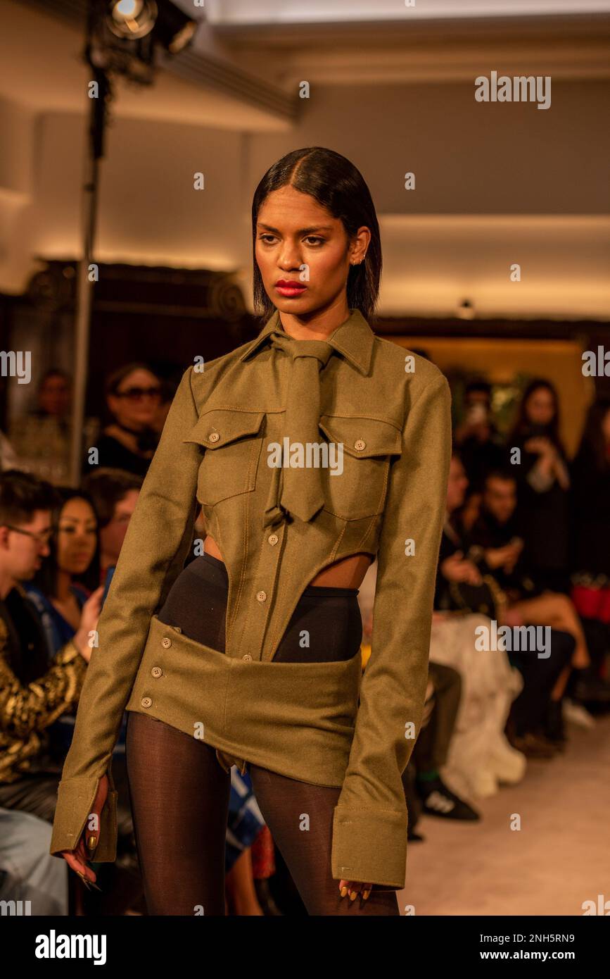 London, UK. 20th Feb, 2023. A model walks at the Helen Anthony London ...