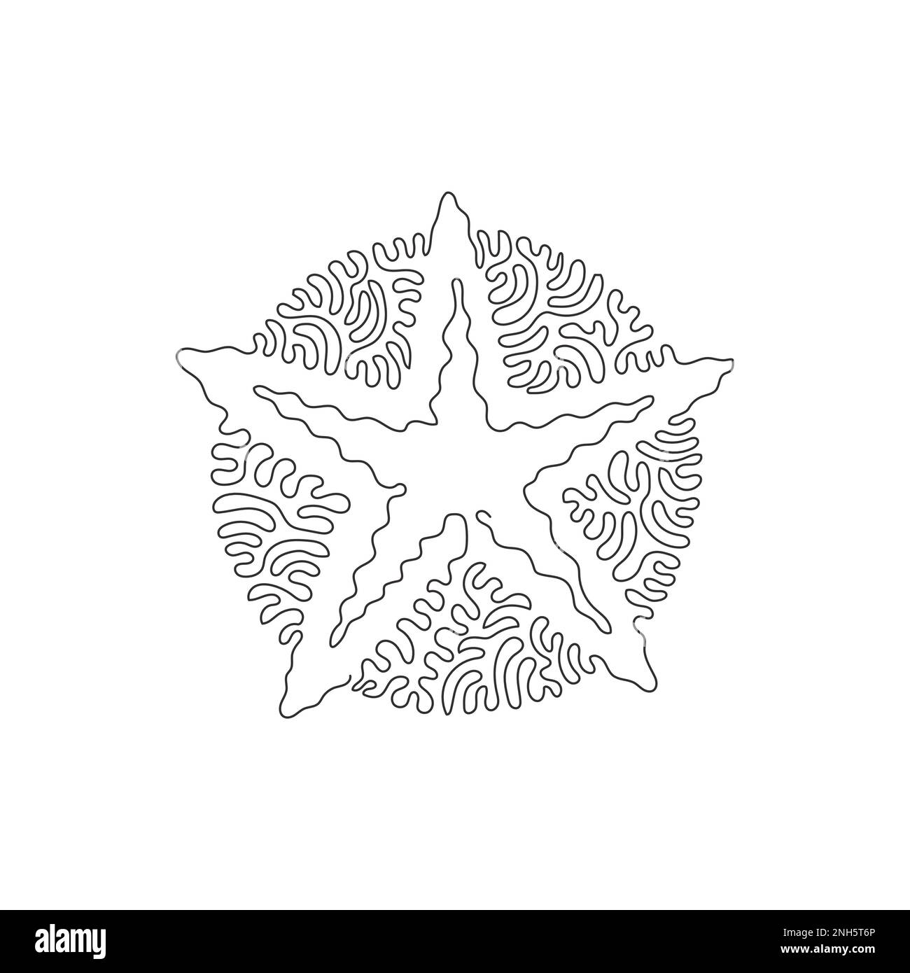 Single one curly line drawing of cute starfish abstract art. Continuous ...