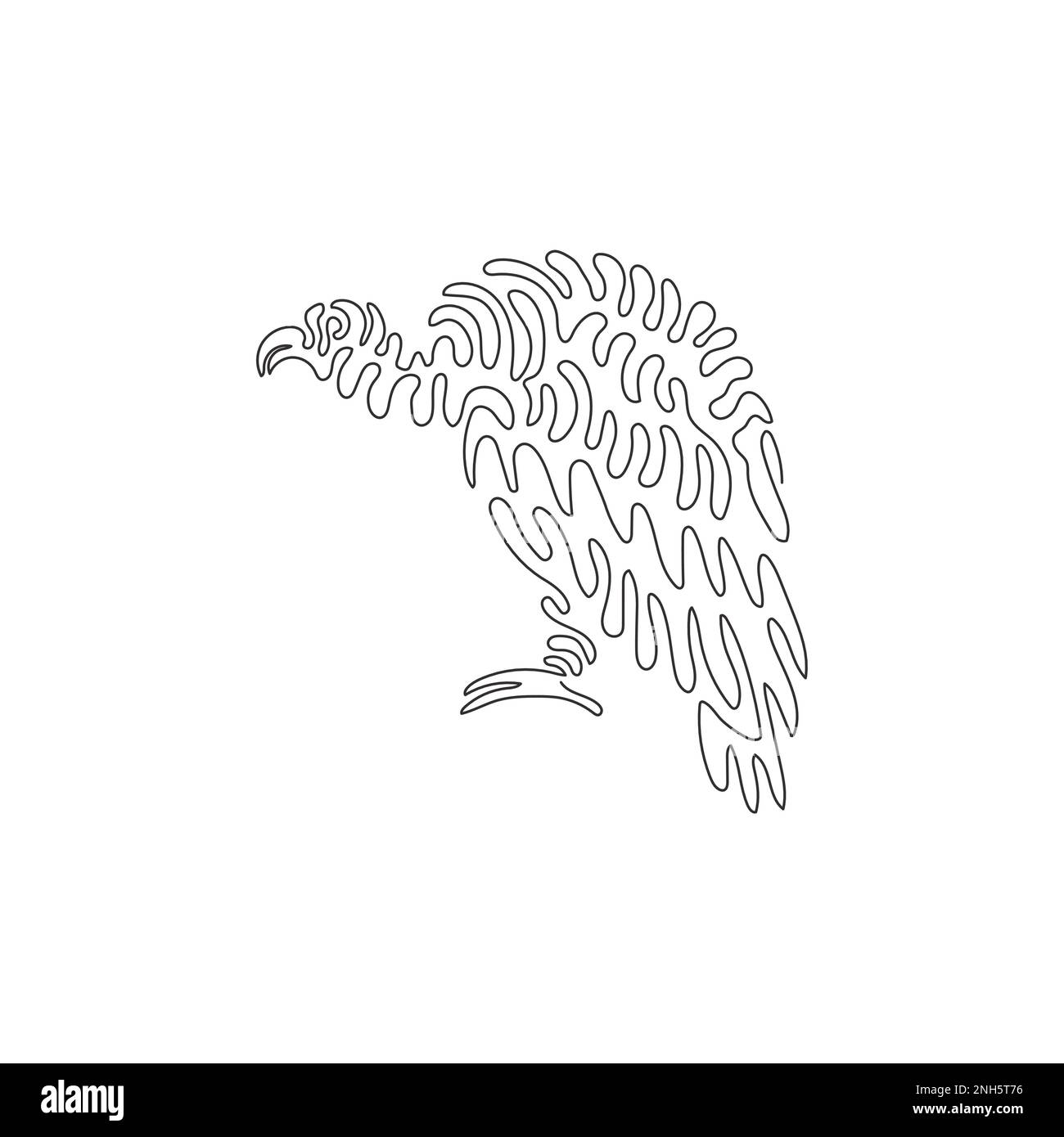 Single Swirl Continuous Line Drawing Of Horrific Vulture Abstract Art