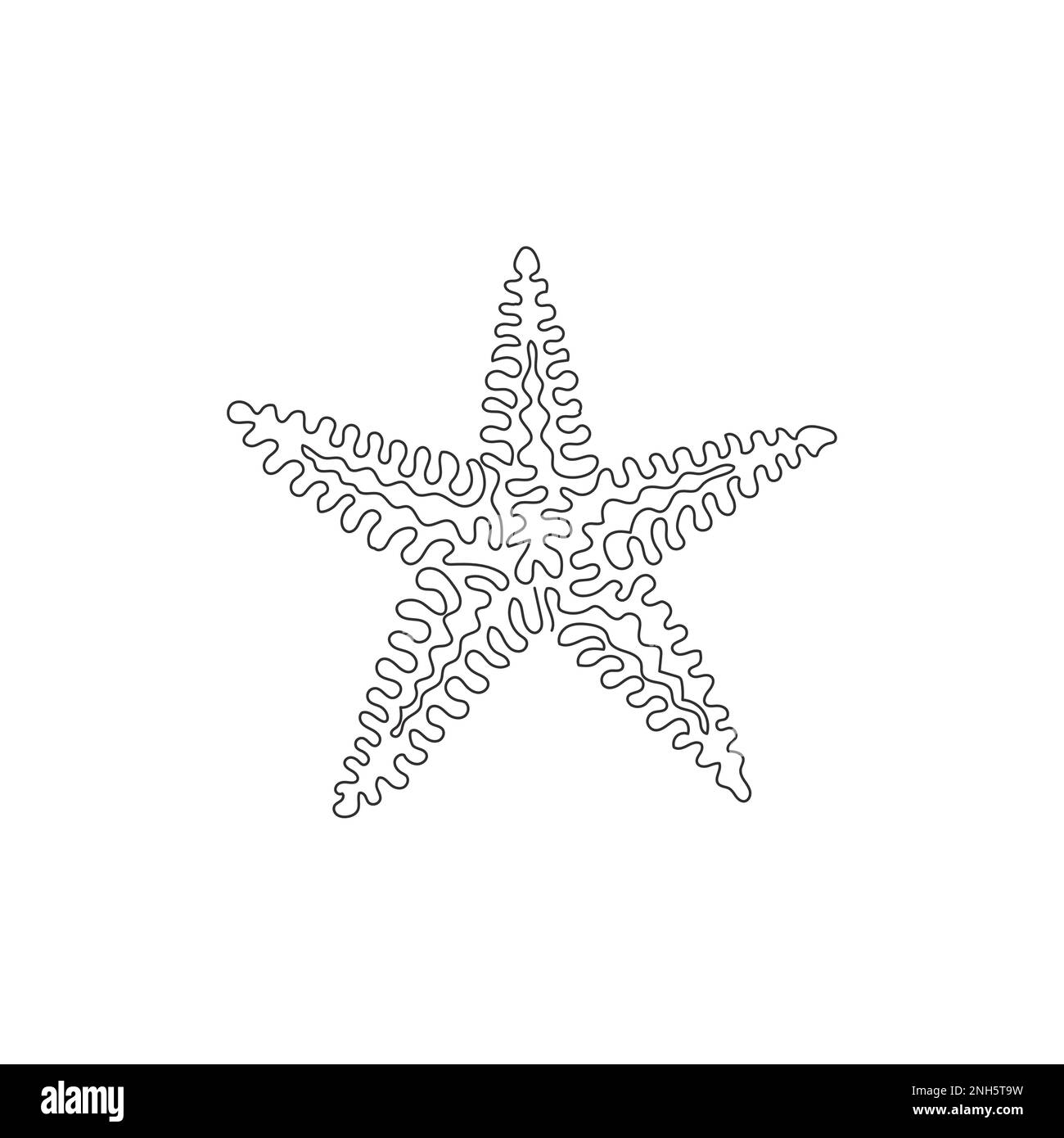 Single curly one line drawing of cute starfish abstract art. Continuous ...