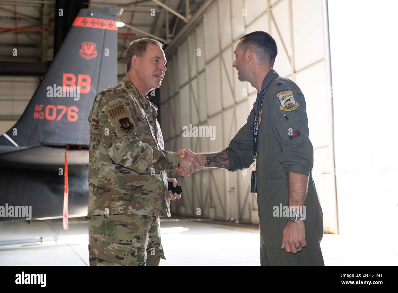 U.S. Air Force Gen. James B. Hecker, left, U.S. Air Forces in Europe ...