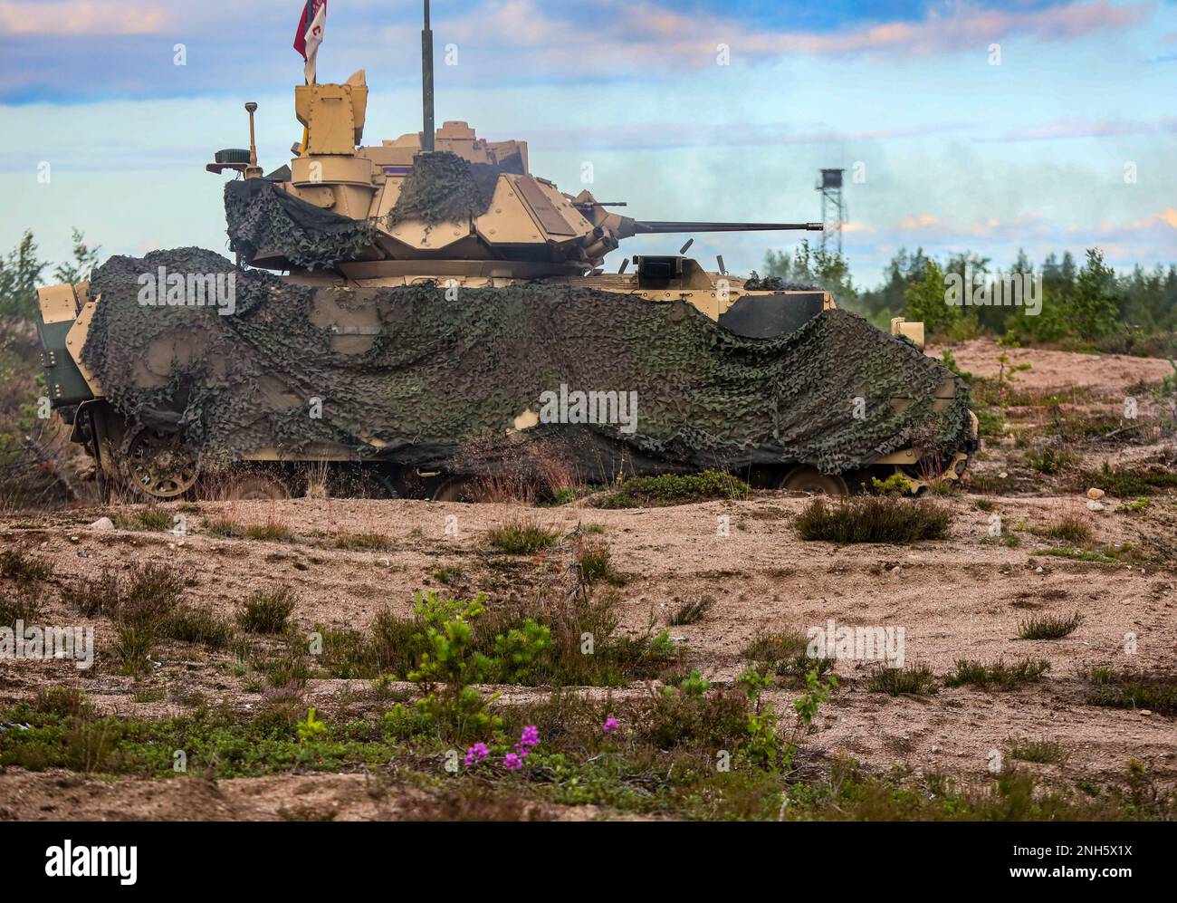 A U.S. Army M2A3 Bradley Fighting Vehicle assigned to 4th Squadron ...
