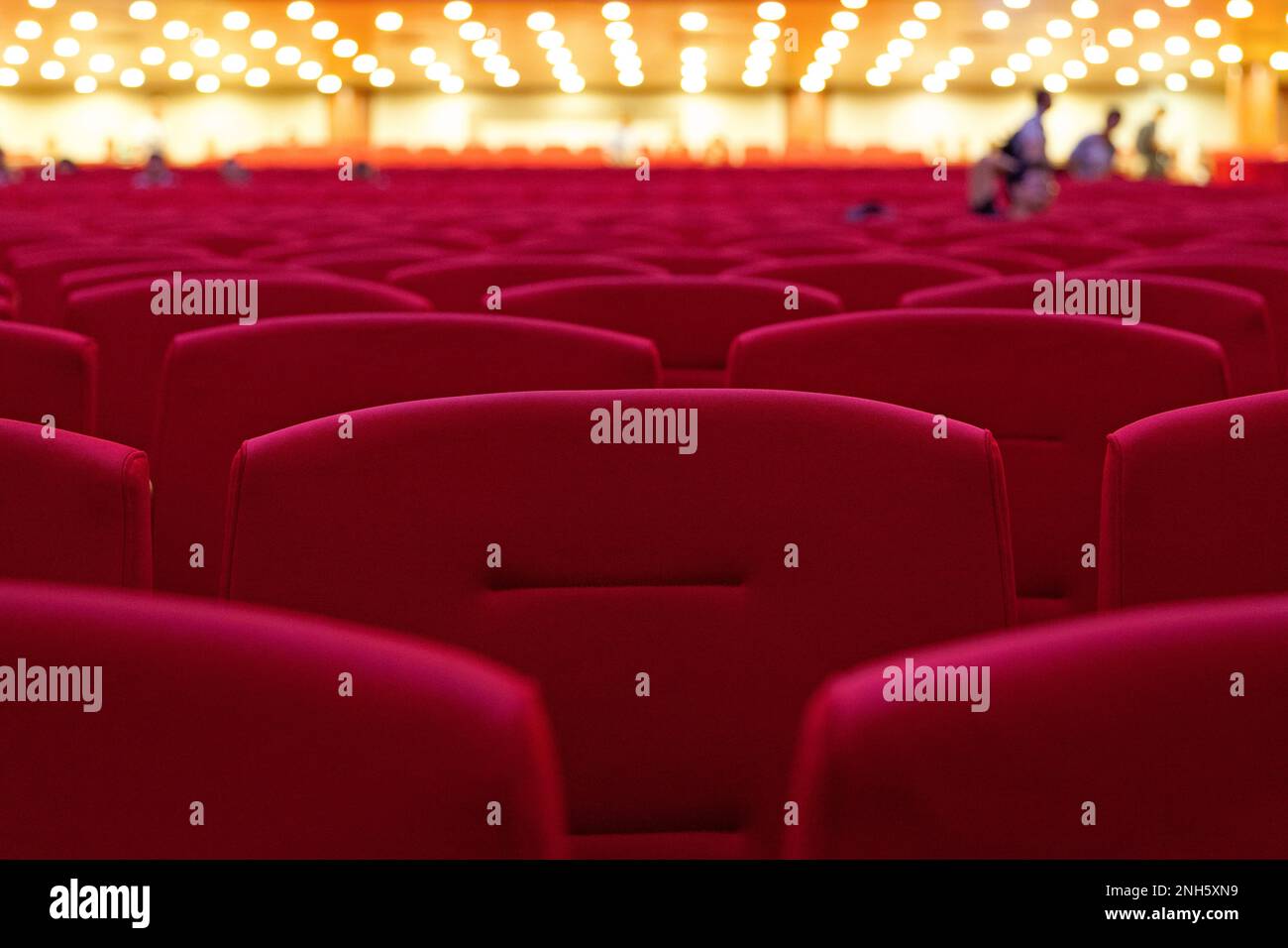 Rows of red seats in a conference hall Stock Photo - Alamy