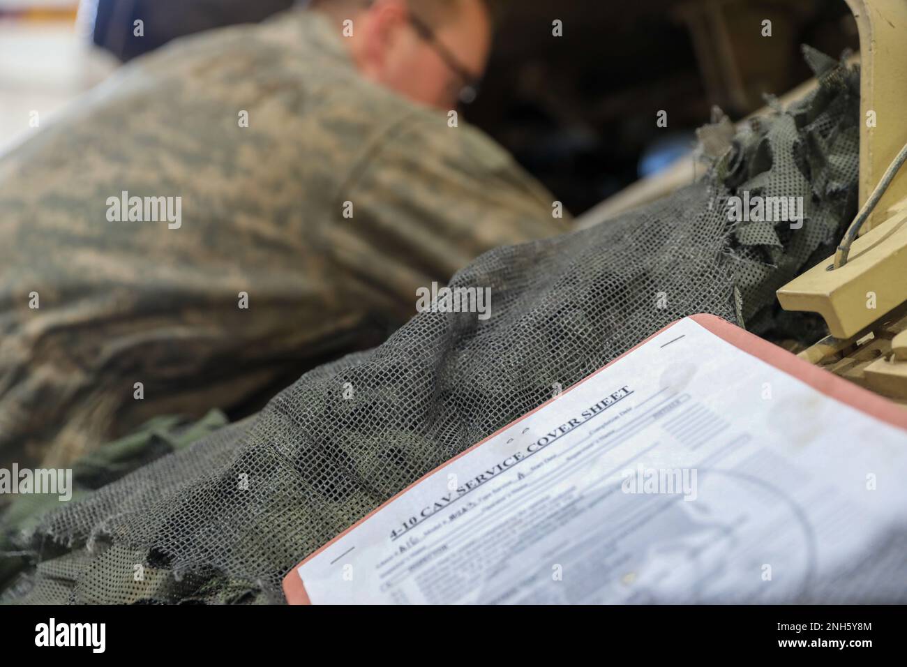 An annual services checklist sits on a U.S. Army M2A3 Bradley Fighting ...