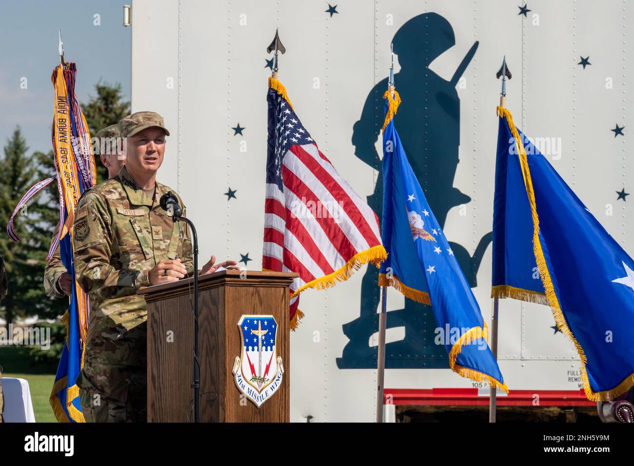 Col. Barry Little, 341st Missile Wing commander, addresses the wing for ...