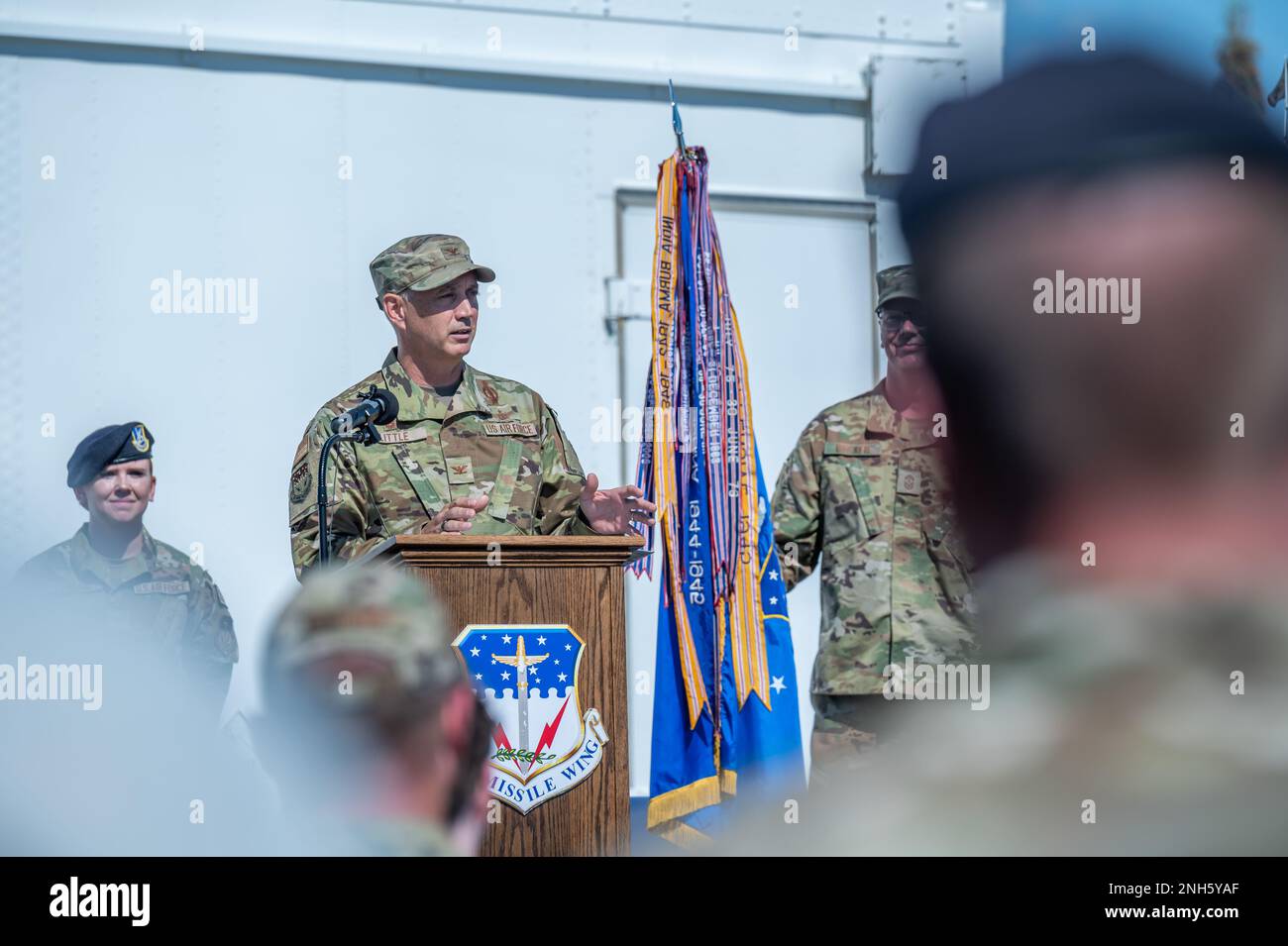 Col. Barry Little, 341st Missile Wing commander, addresses the wing for ...
