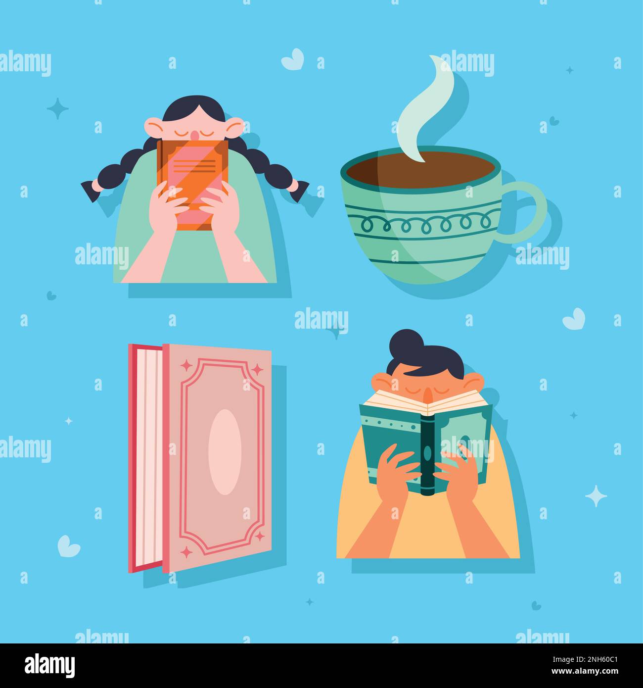 books with readers and coffee icons Stock Vector Image & Art - Alamy