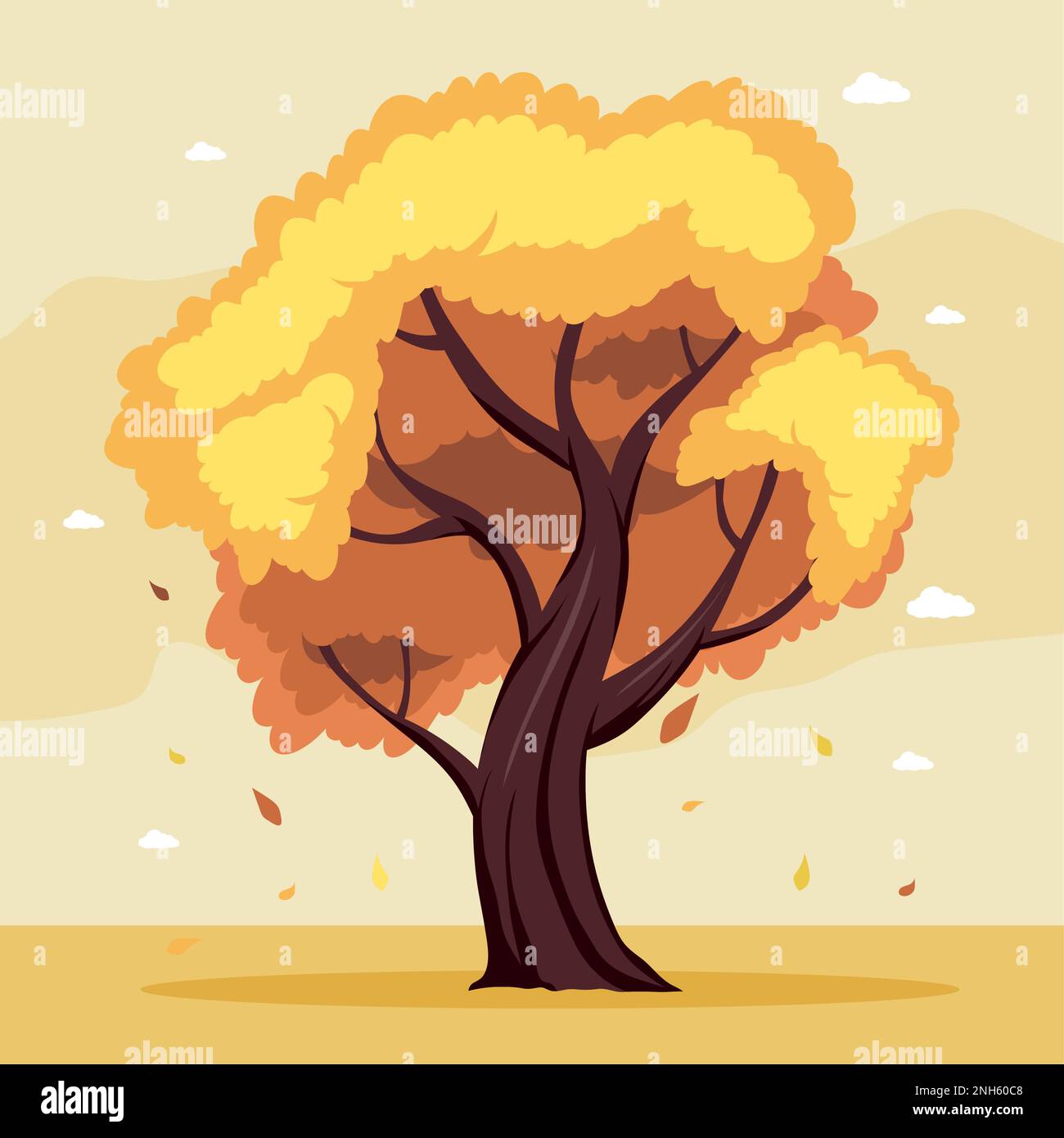 yellow tree in landscape scene Stock Vector Image & Art - Alamy
