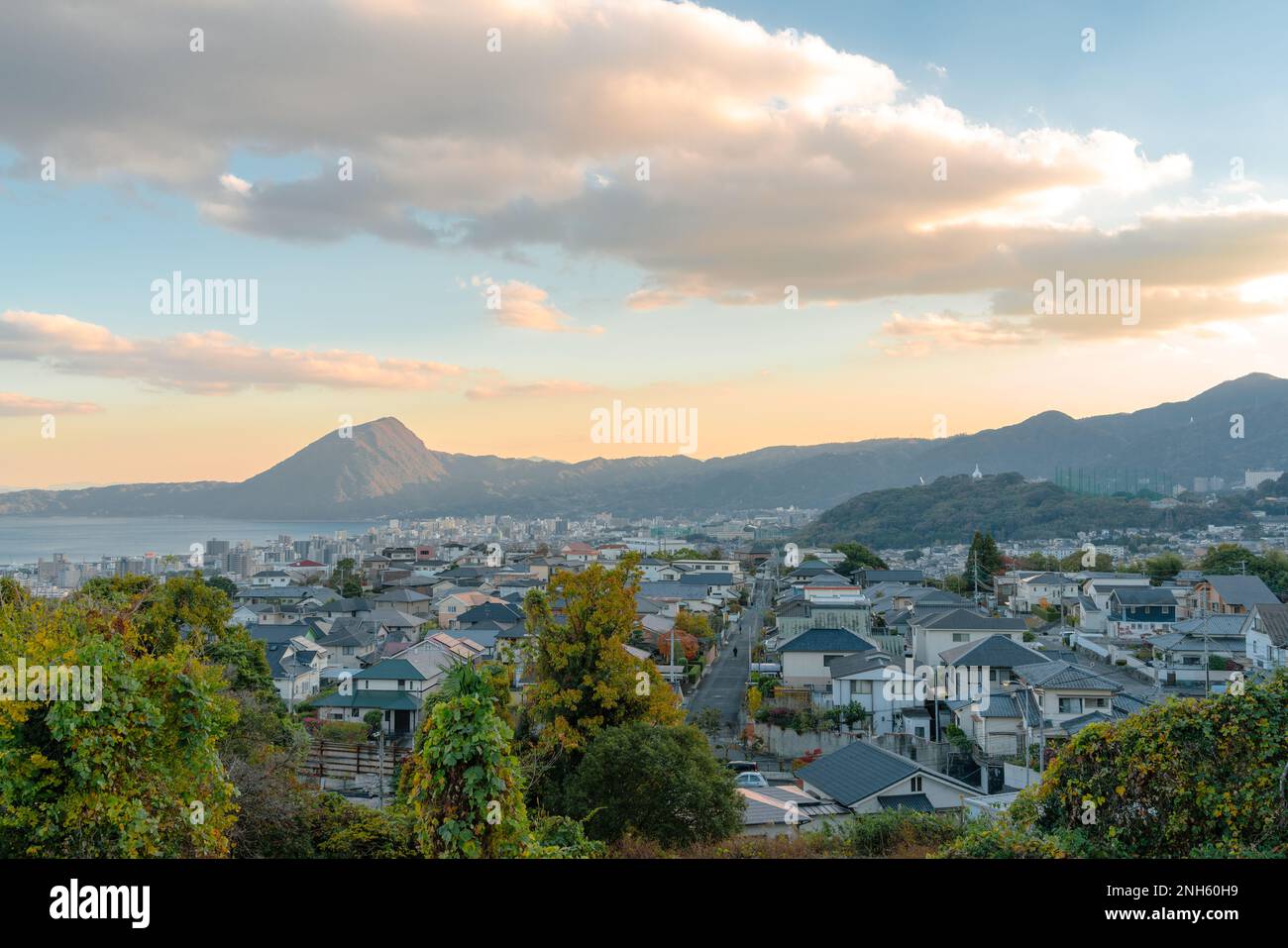 Sunset view of Beppu city and sea in Oita, Japan Stock Photo - Alamy