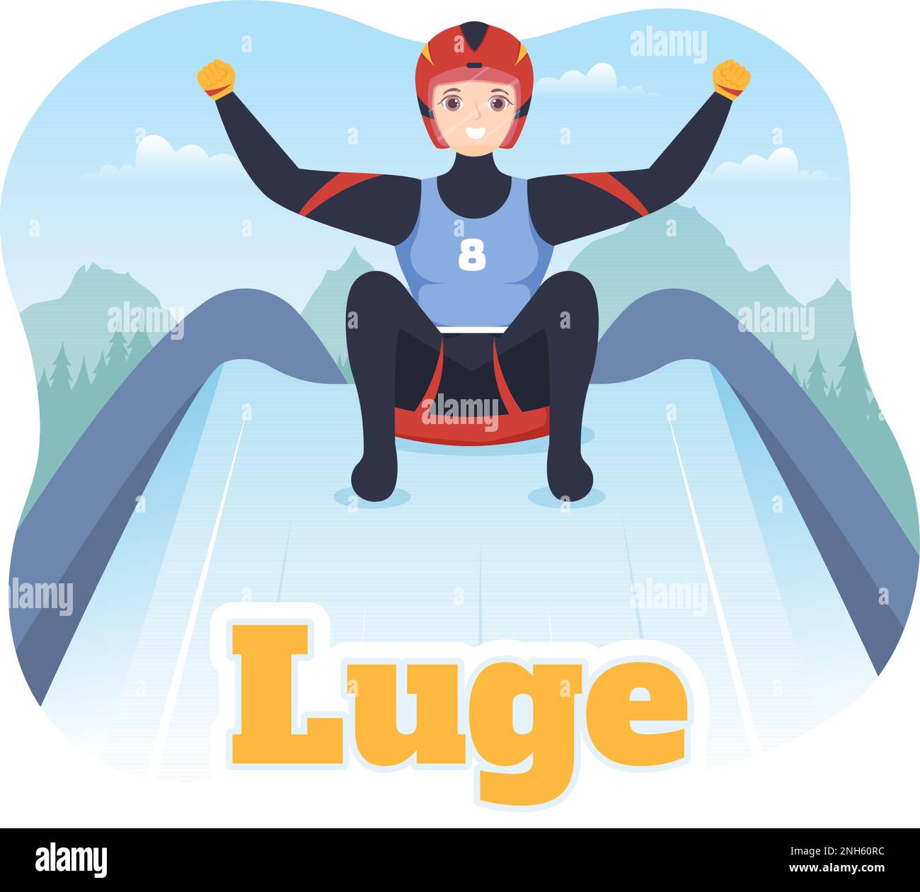 Luge Sled Race Athlete Winter Sport Illustration with Riding a Sledding ...