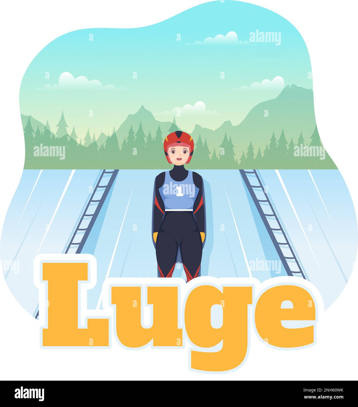 Luge Sled Race Athlete Winter Sport Illustration with Riding a Sledding ...