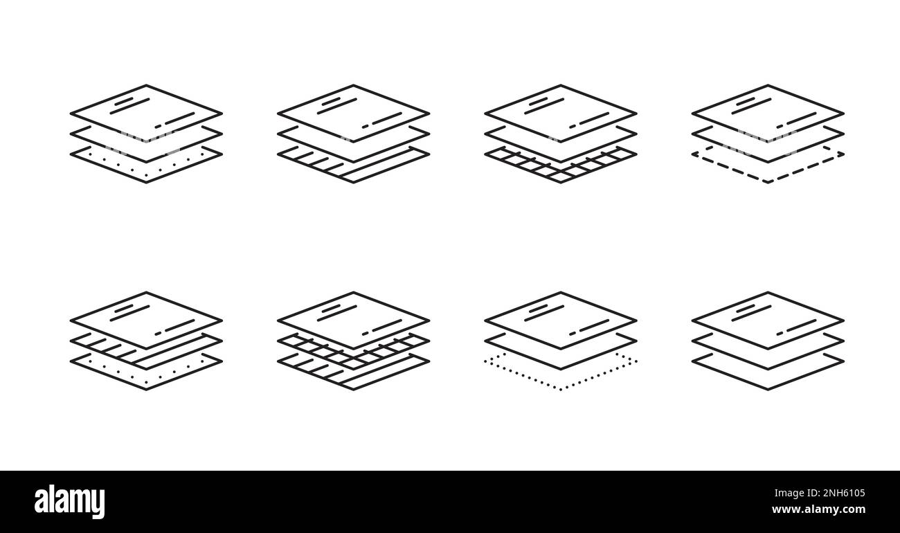 Material layer icons. Fabric, fiber, paper, filter or waterproof level ...