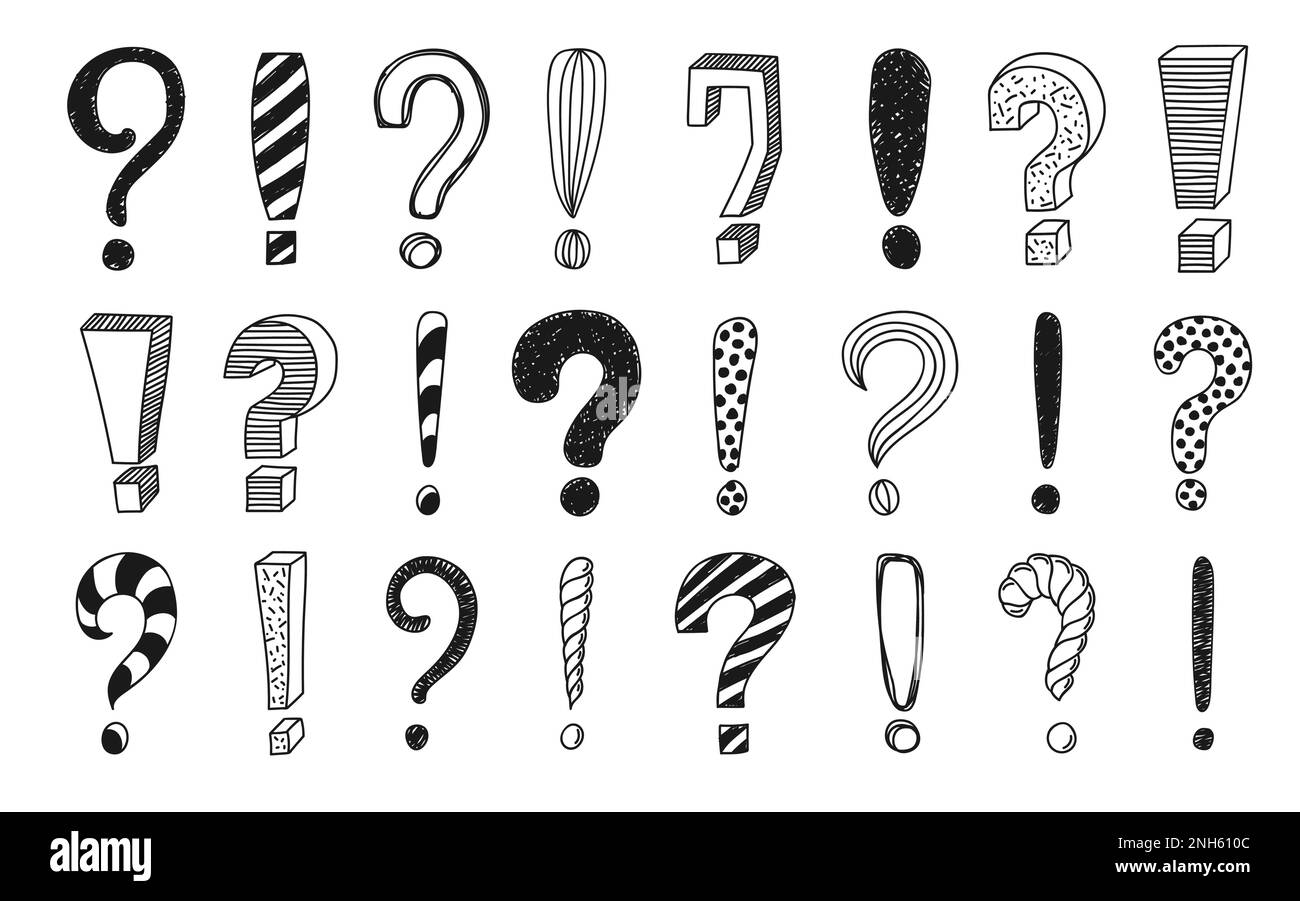 Doodle exclamation and question marks. Hand drawn punctuations symbols ...