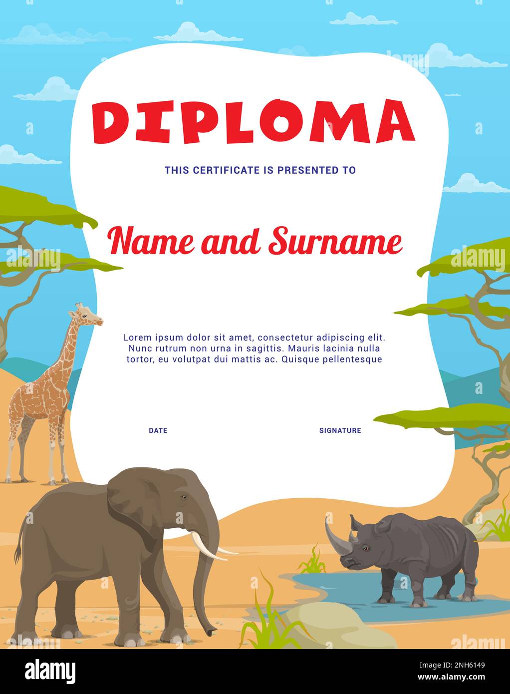 Diploma. Safari hunting, environment, world animal day. Hunting sport ...