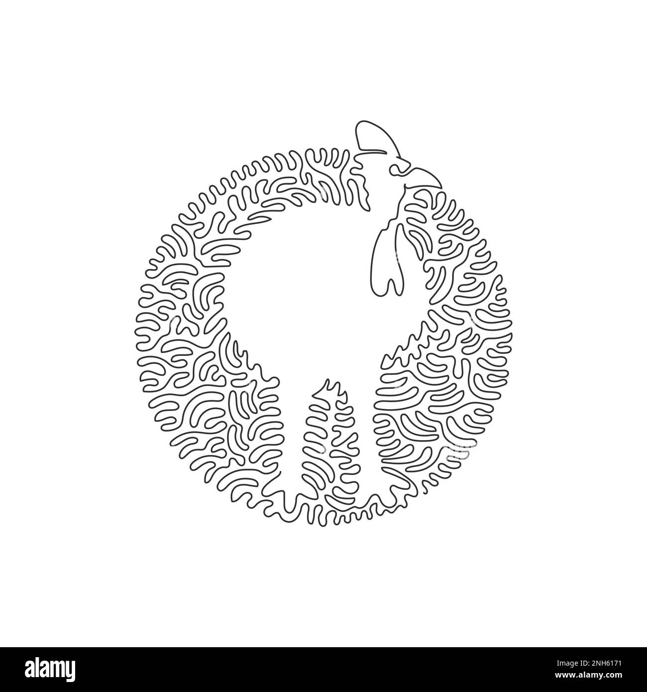 Continuous One Curve Line Drawing Of Exotic Cassowary Abstract Art In Circle Single Line