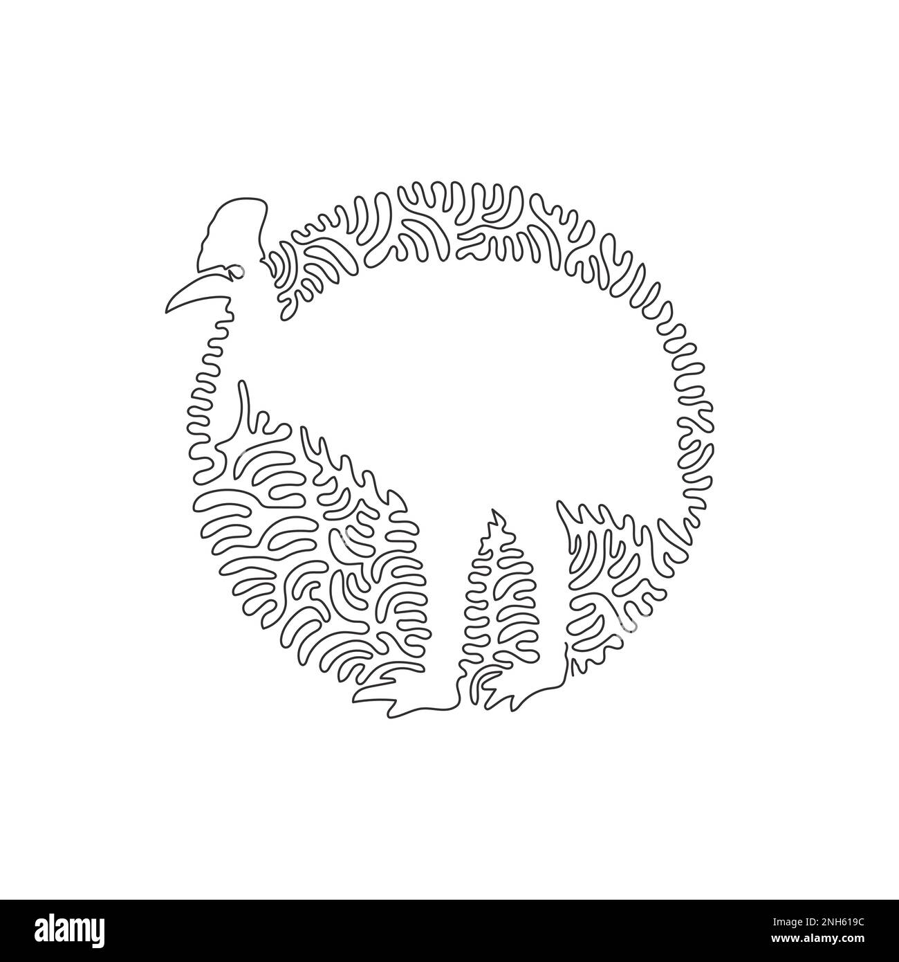 Single one curly line drawing of cute cassowary abstract art ...