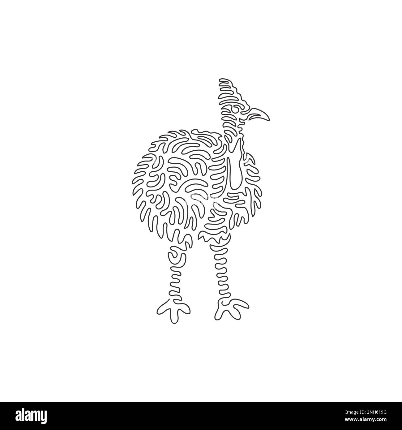 Continuous one line drawing of a cute cassowary is a flightless bird ...