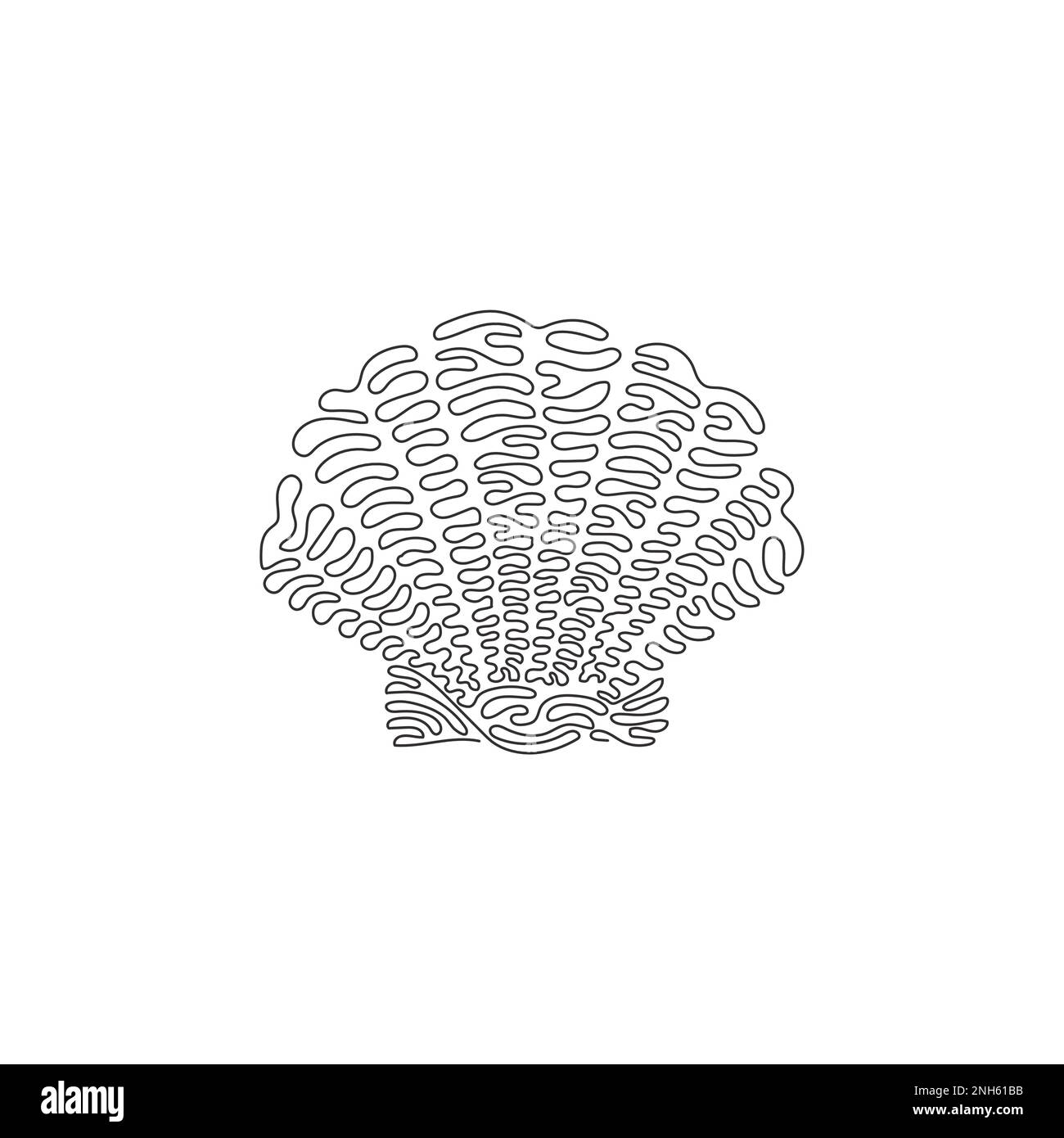 Single Curly One Line Drawing Of Cute Sea Shell Abstract Art Continuous Line Draw Design Vector