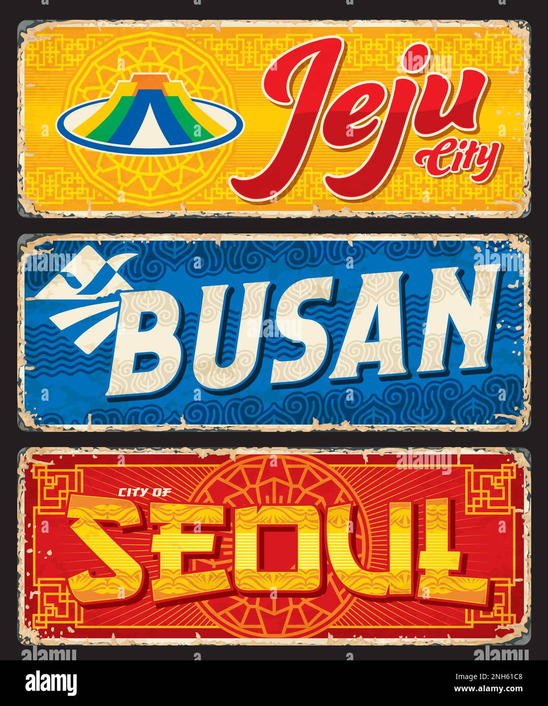 Seoul, Busan, Jeju travel stickers and plates. South Korea capital ...