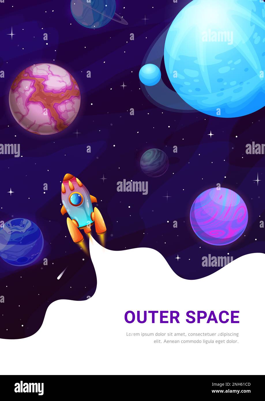 Space exploring, galaxy starry space landscape and rocket launch ...