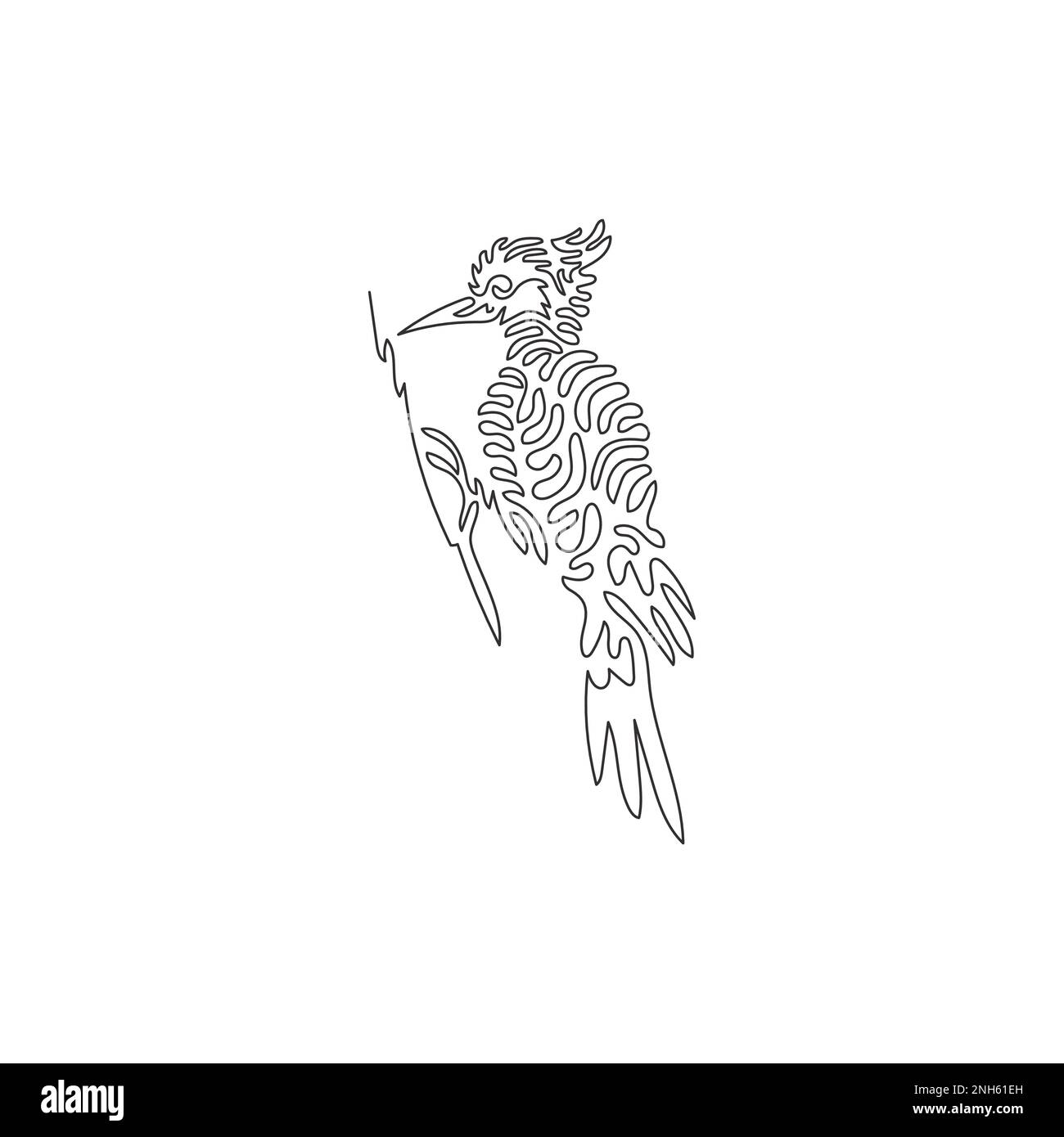 Single Continuous Line Drawing Of Cute Woodpecker Continuous Line
