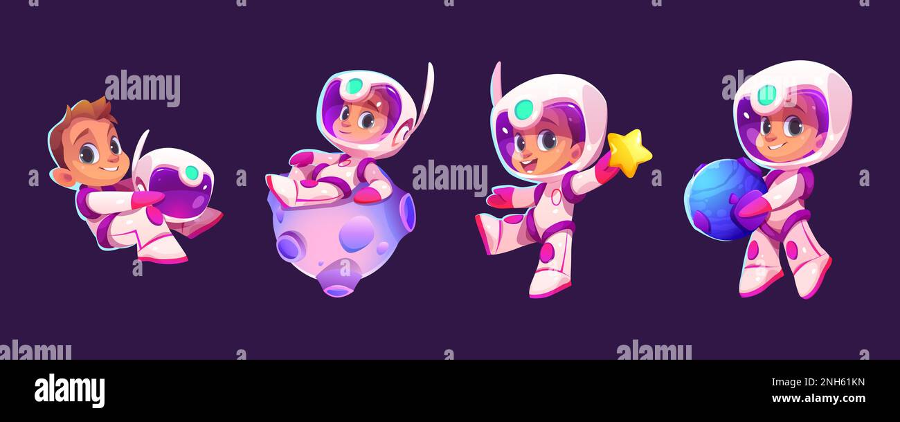 Cartoon vector illustration set of kid astronaut in space. Isolated ...
