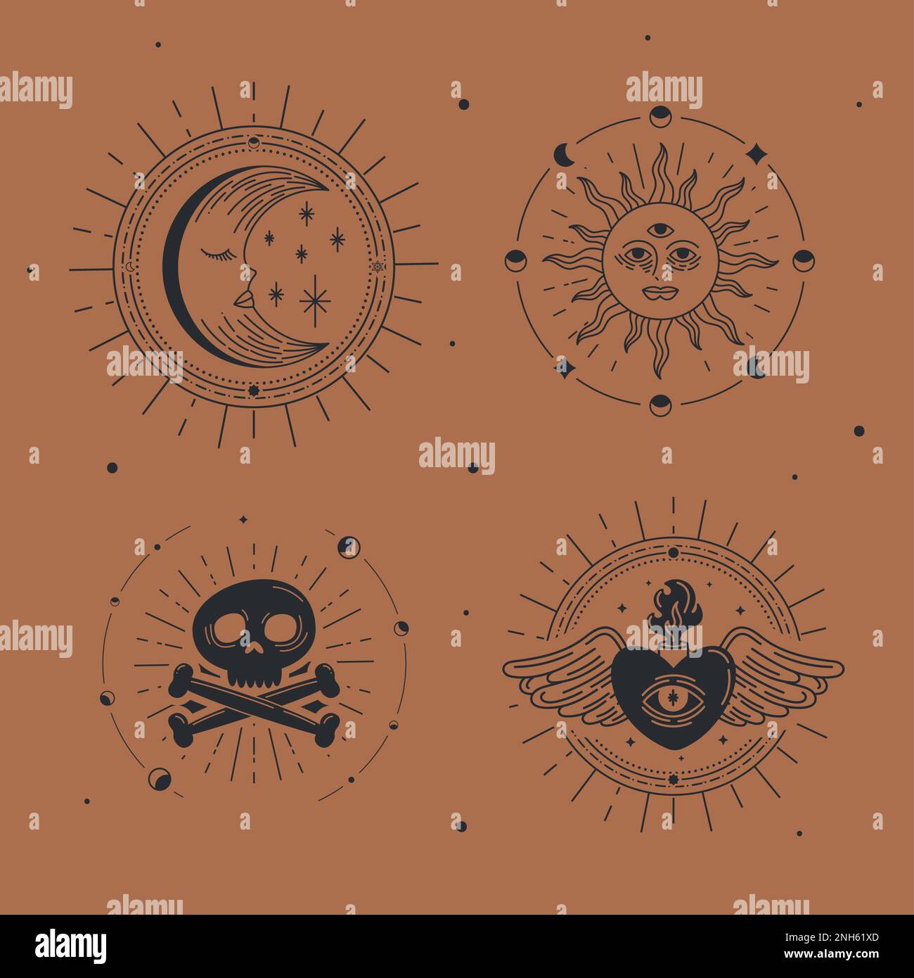 alchemy icons in orange background poster Stock Vector Image & Art - Alamy