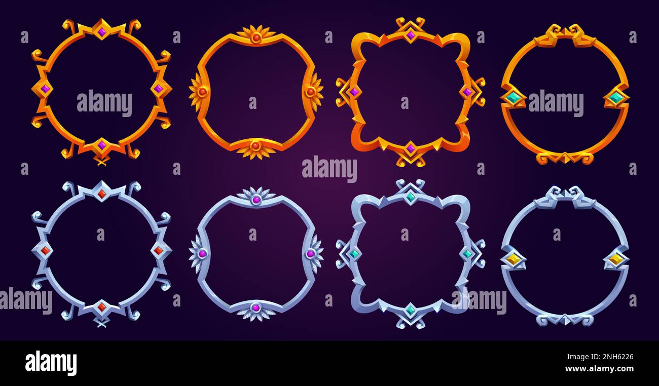 Set of fantasy round game frames isolated on background. Vector cartoon ...