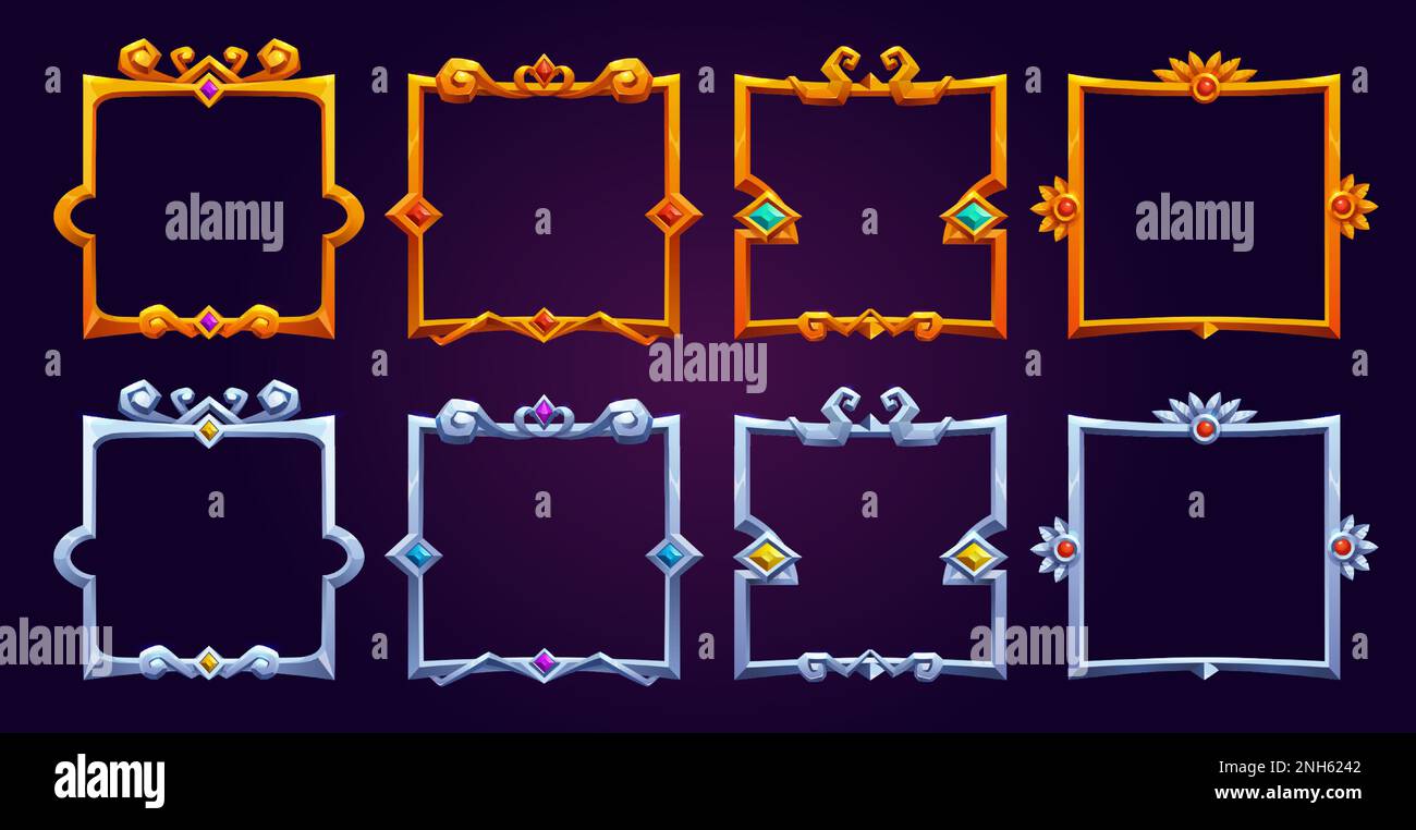 Set of fantasy square game frames isolated on background. Vector ...